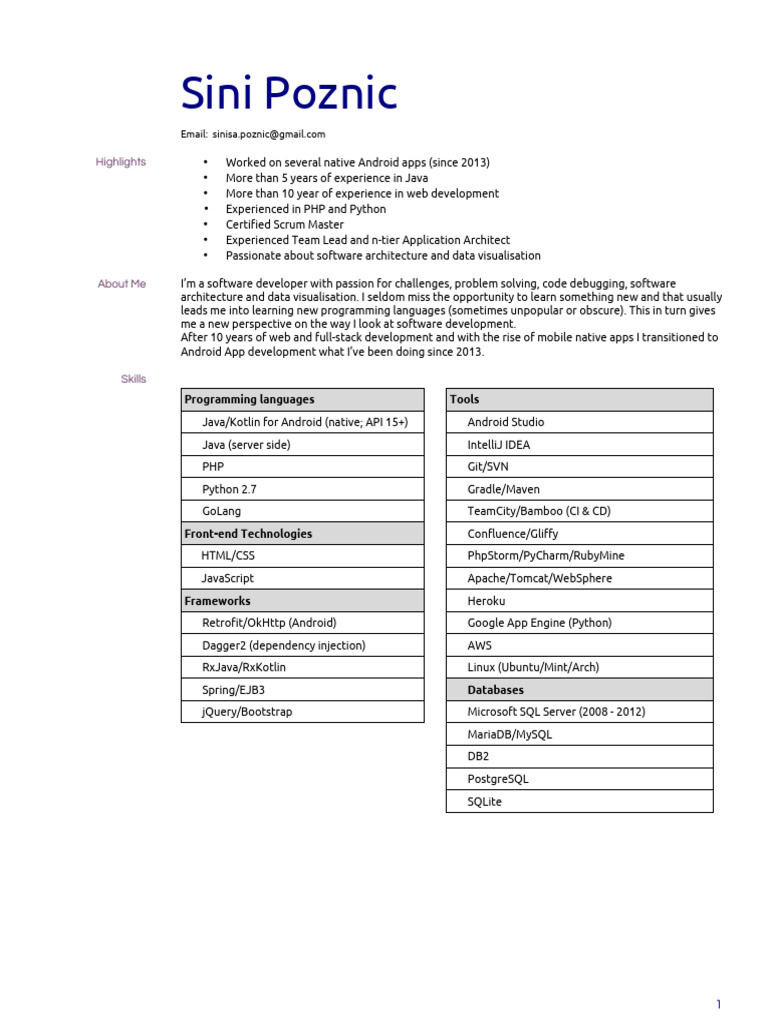 Senior Android Developer Profile | PDF | Android (Operating System) | Php