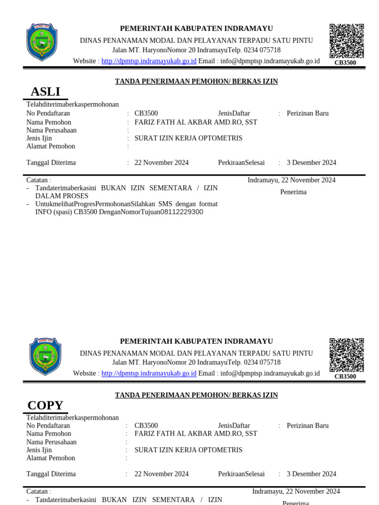 Tanda Terima Berkas | PDF