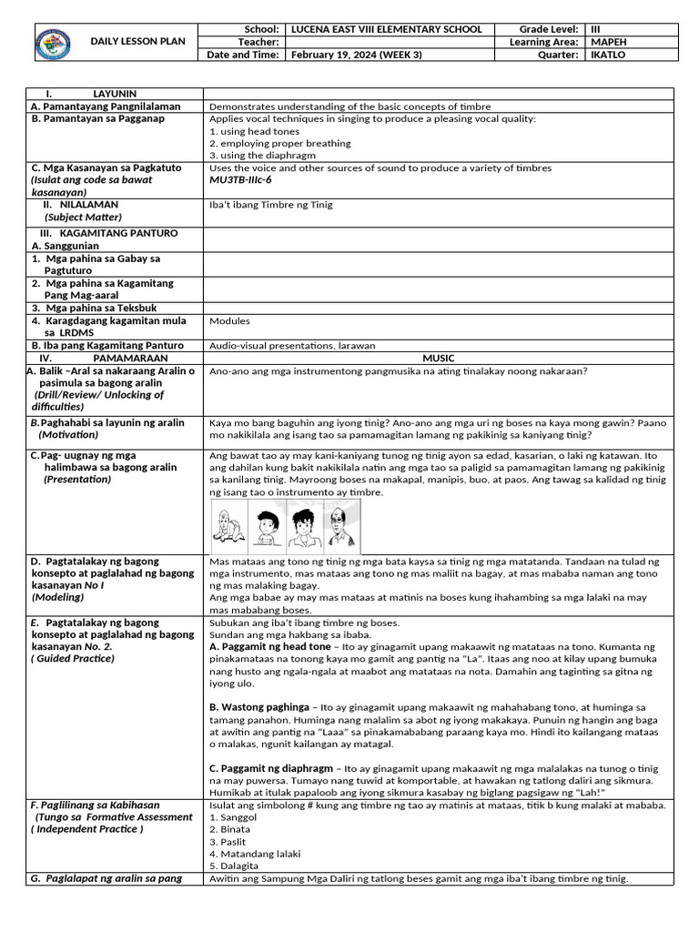 DLP - Mapeh 3 Q3 W3 | PDF