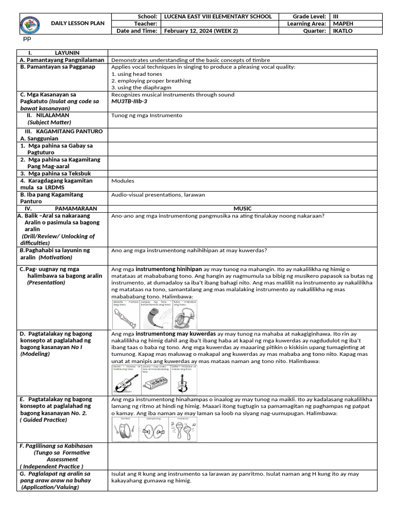 DLP - Mapeh 3 Q3 W2 | PDF