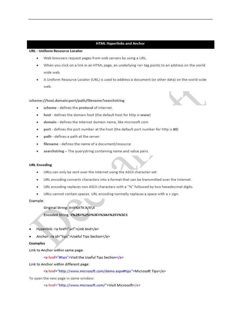 html7 HyperLinks AnchorTags | PDF | Hyperlink | World Wide Web