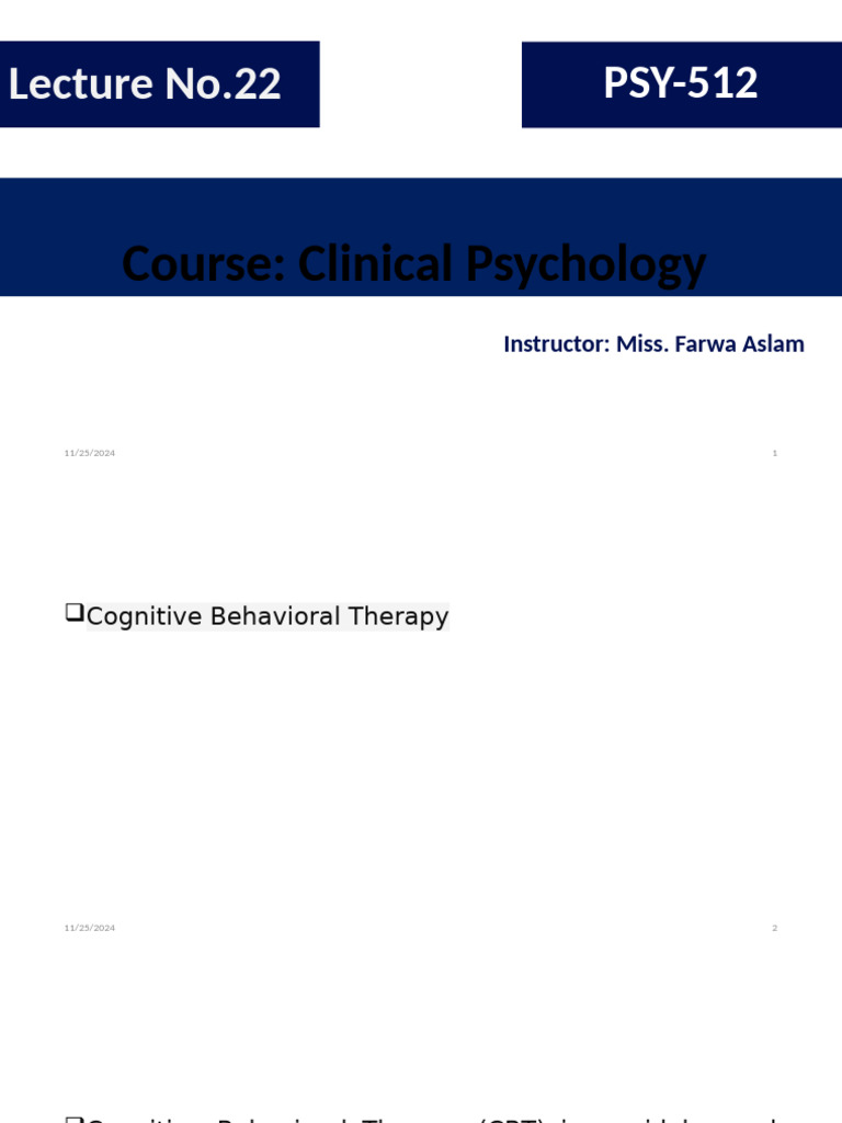 Lecture No 05 CBT | PDF | Cognitive Behavioral Therapy | Psychotherapy Lecture No 05 CBT | PDF | Cognitive Behavioral Therapy | Psychotherapy