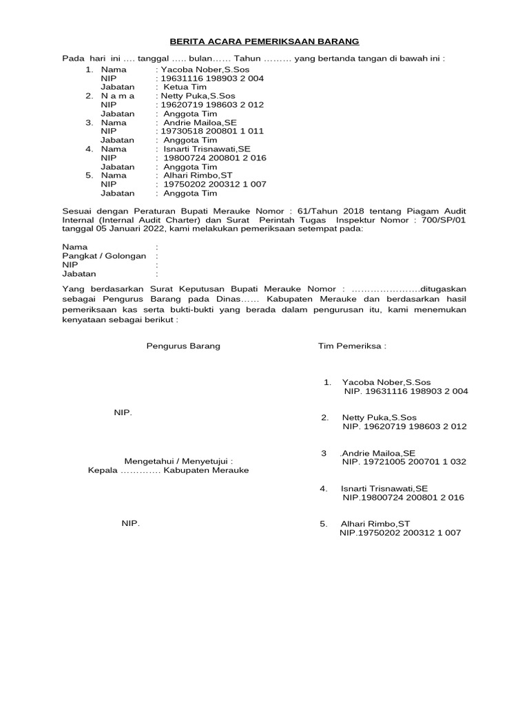 Berita Acara Pemeriksaan Barang | PDF