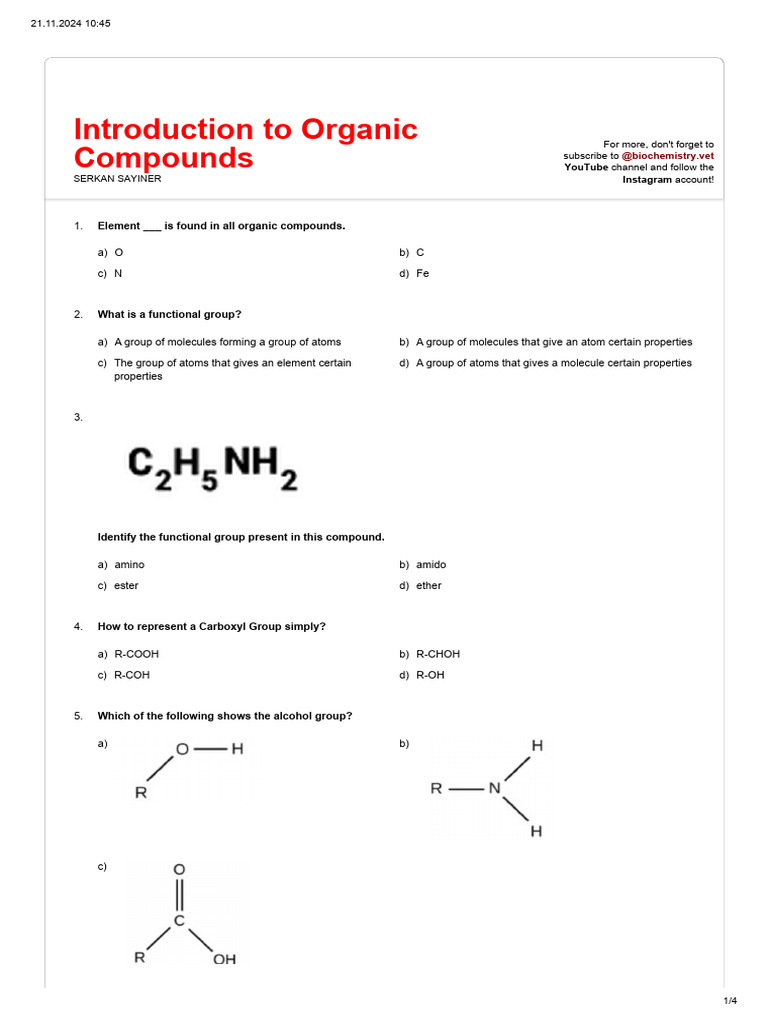 Introduction To Organic Compounds | PDF | Functional Group | Ester