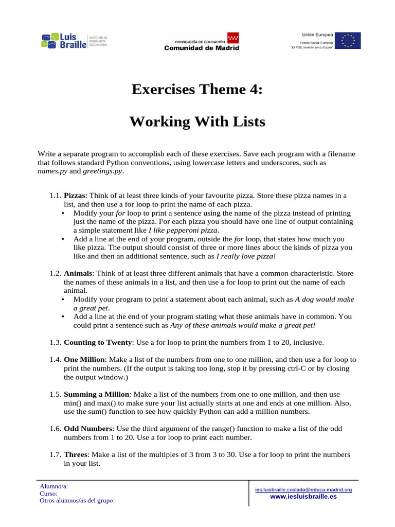 Ejercicios Tema 4 Python | PDF | Python (Programming Language) | Menu