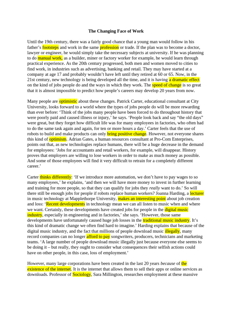 The Changing Face of Work | PDF | Employment | Business