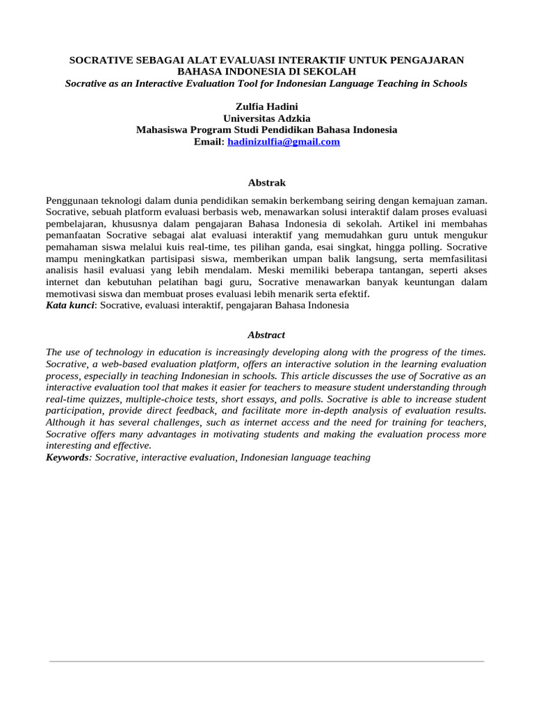 Socrative Sebagai Alat Evaluasi Interaktif Untuk Pengajaran Bahasa Indonesia Di Sekolah | PDF | Seni