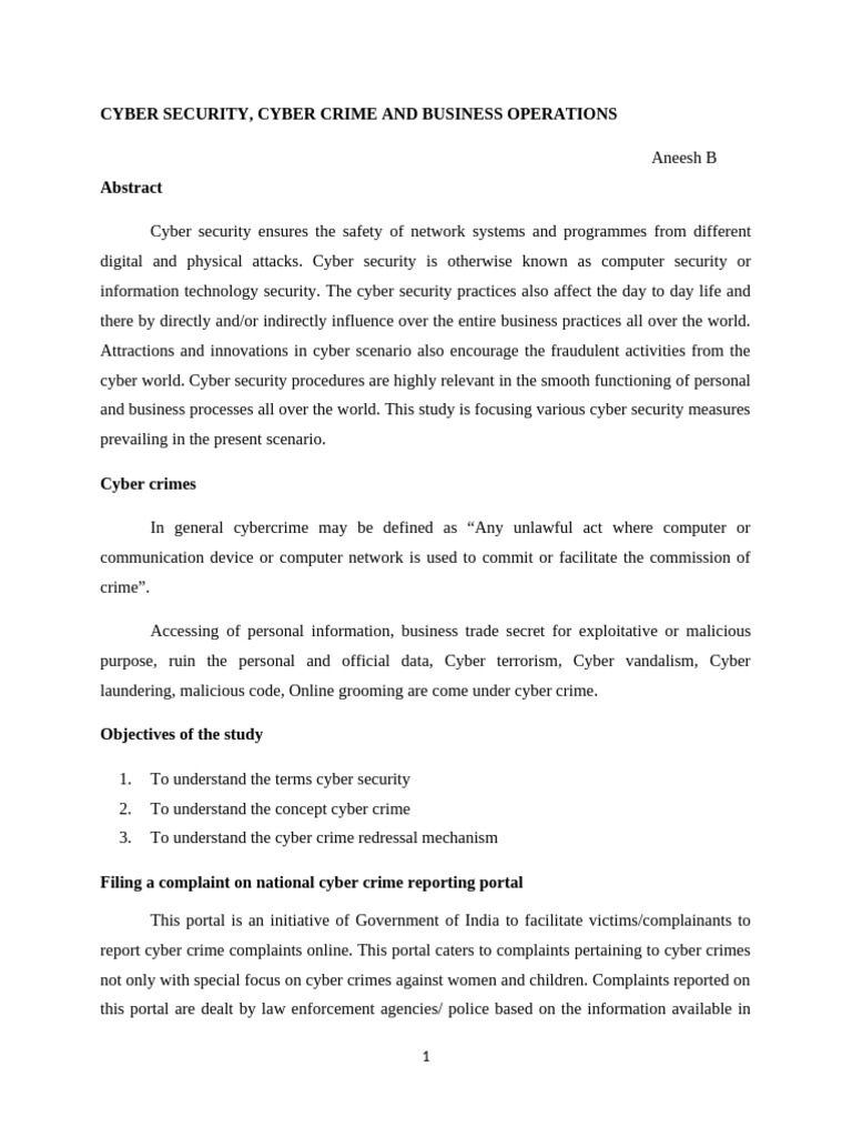Cyber Security, Cyber Crime and Business Operations | PDF | Cybercrime ...