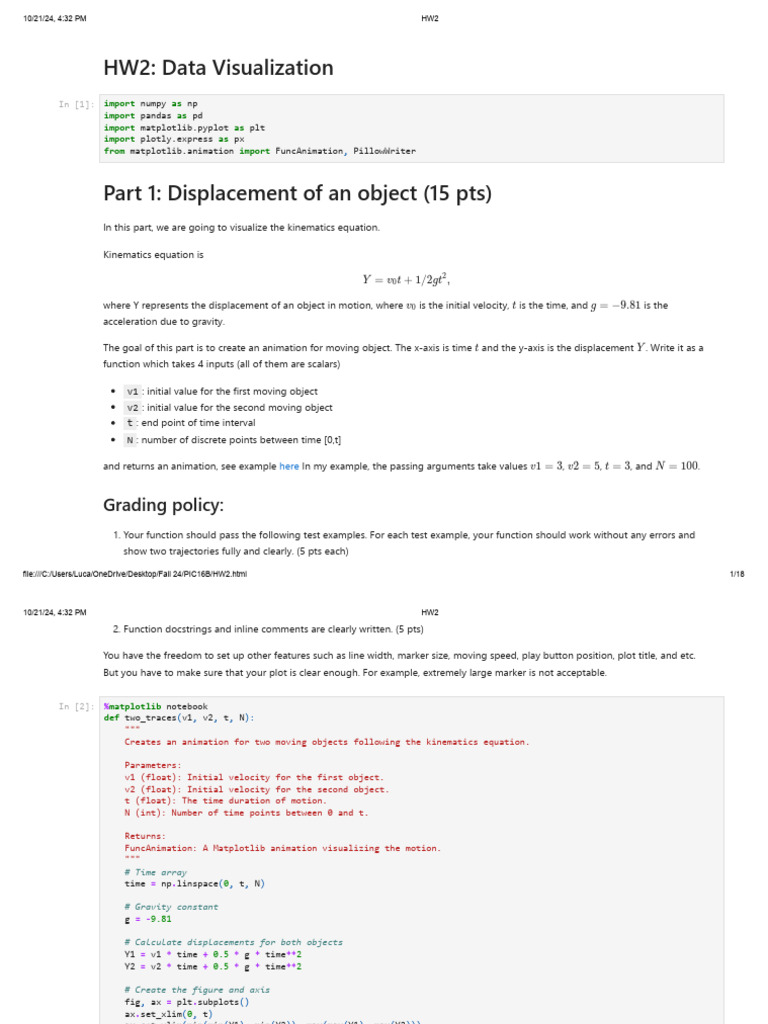HW2: Data Visualization: Grading Policy | PDF | Kinematics | Velocity
