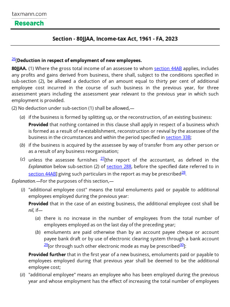 Section 80JJAA: Employee Cost Deduction | PDF | Tax Deduction | Pension