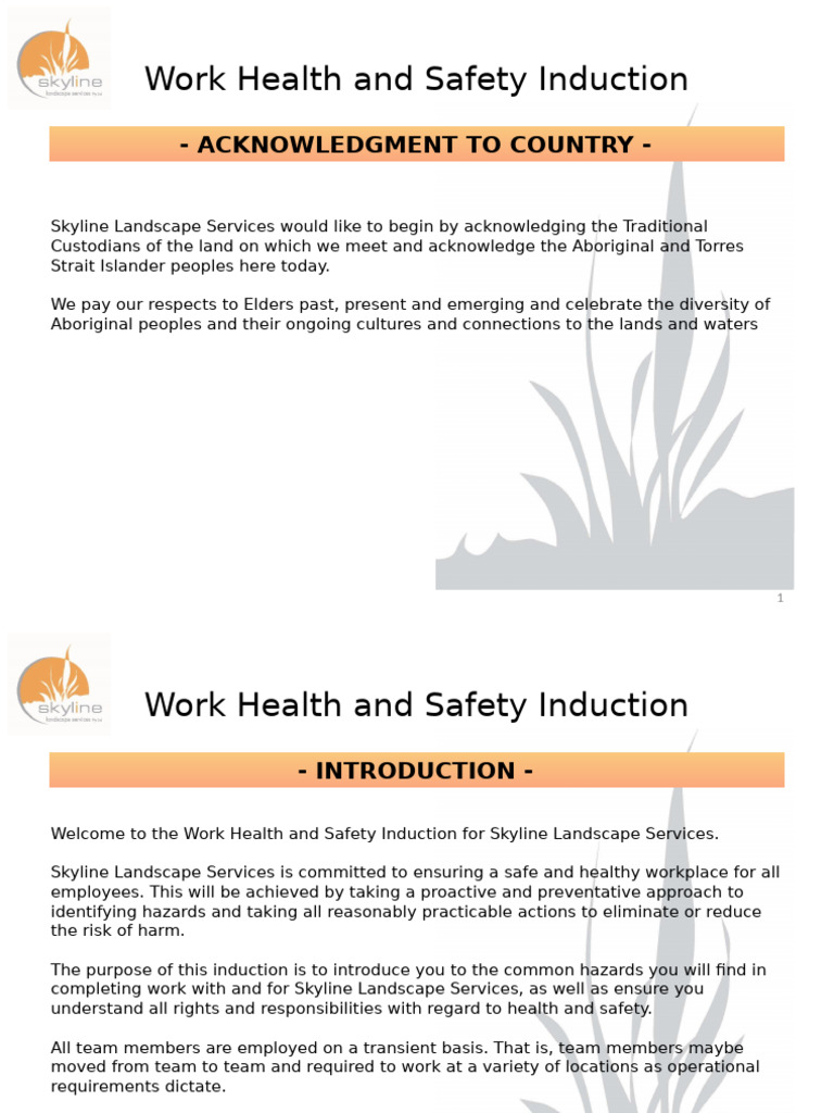 Work Health and Safety Induction Guide | PDF | Occupational Safety And ...