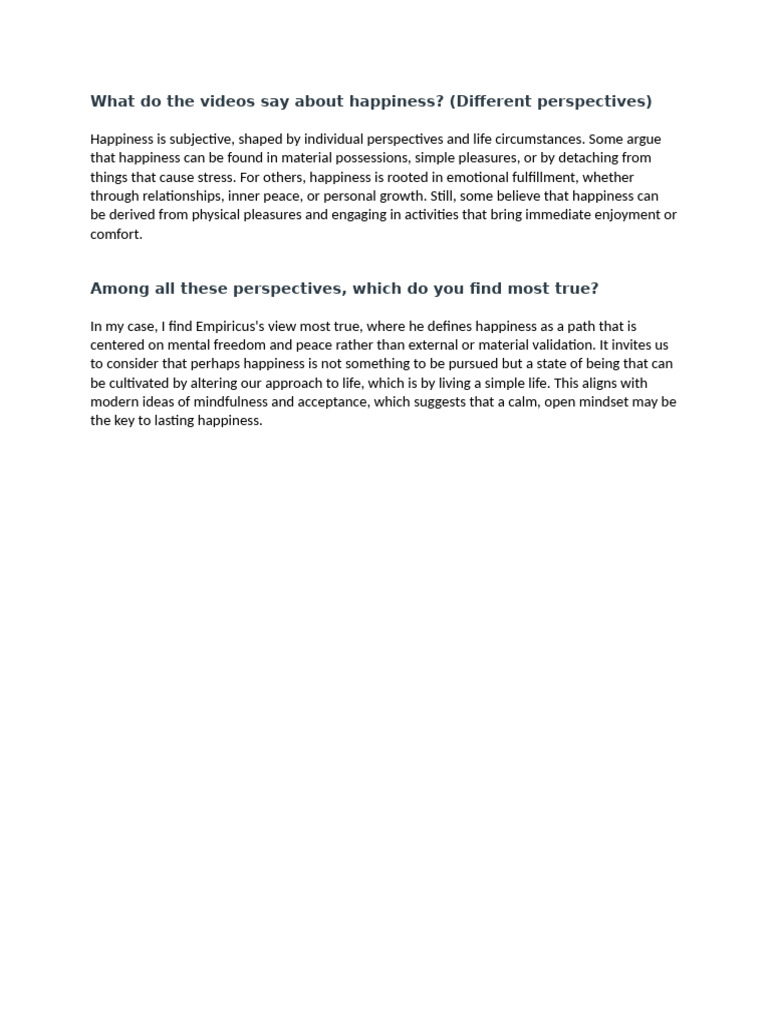 Perspectives on Happiness Explored | PDF | Science & Mathematics