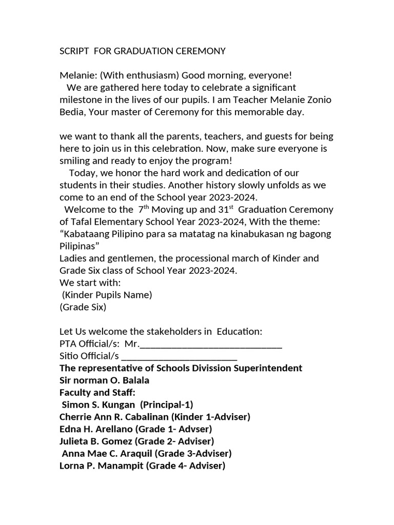 Grade 6 Graduation 2 Emcees English | PDF