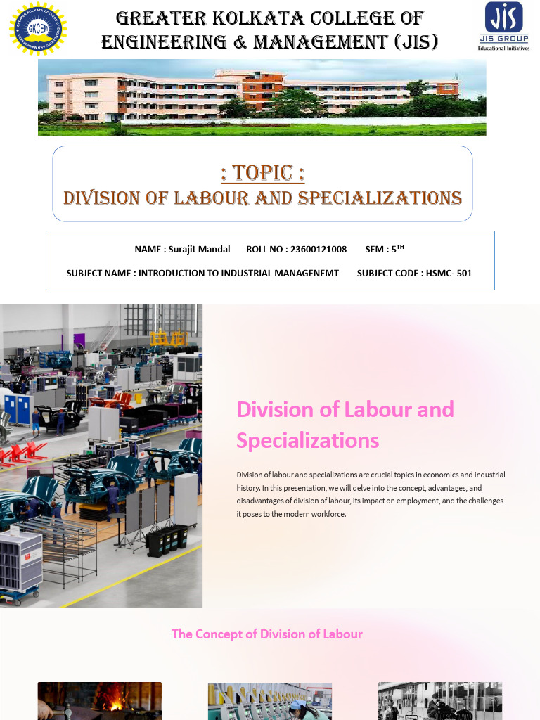 Division of Labour and Specialization Insights | PDF | Division Of ...