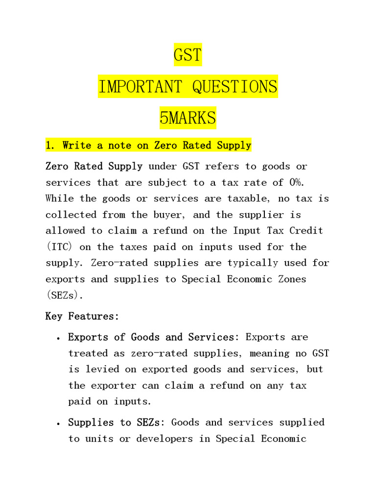 GST Important Questions | PDF | Value Added Tax | Taxes