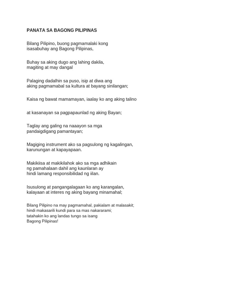 Panata Sa Bagong Pilipinas | PDF