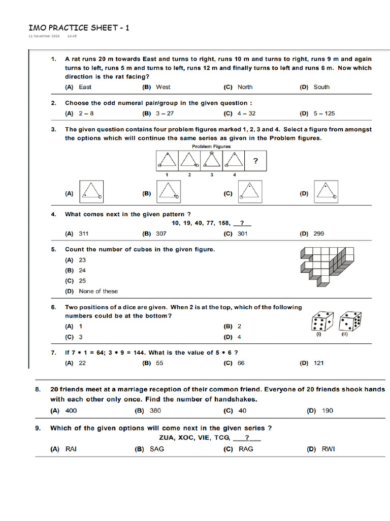 Imo Practice Sheet - 1 | PDF