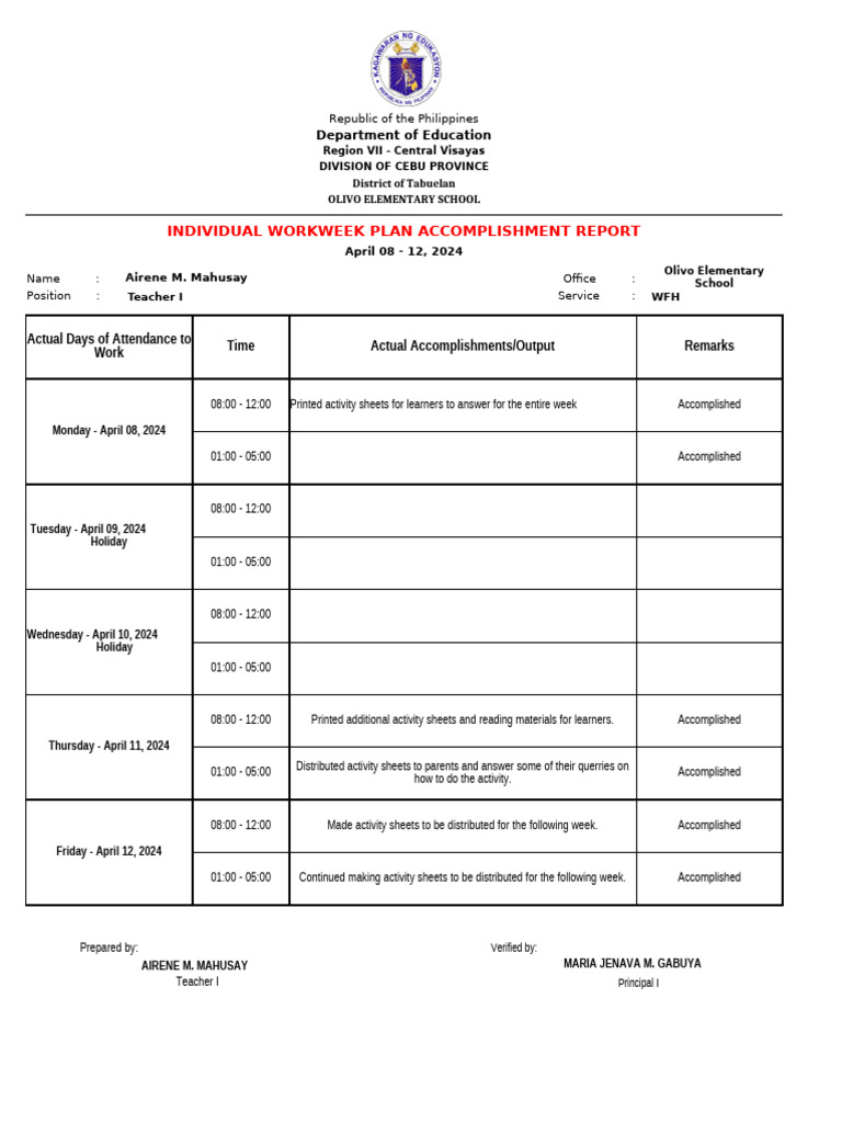 WFH Accomplishment Report | PDF | Workweek And Weekend | Cognition