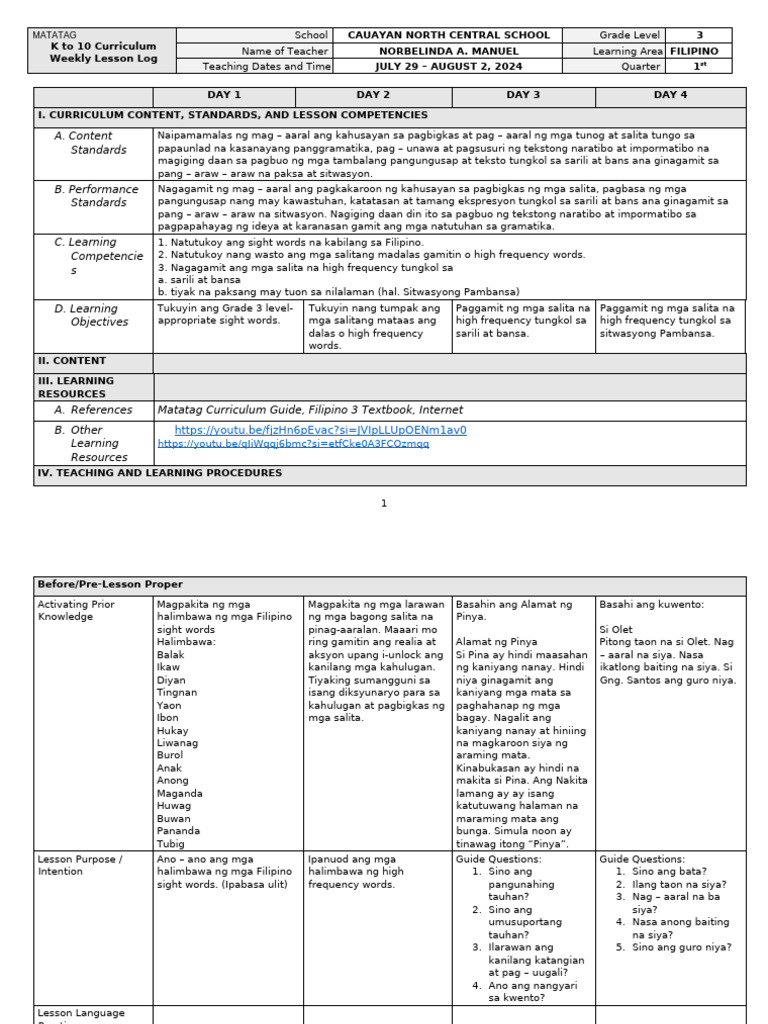 Le Filipino q1 w1 | PDF