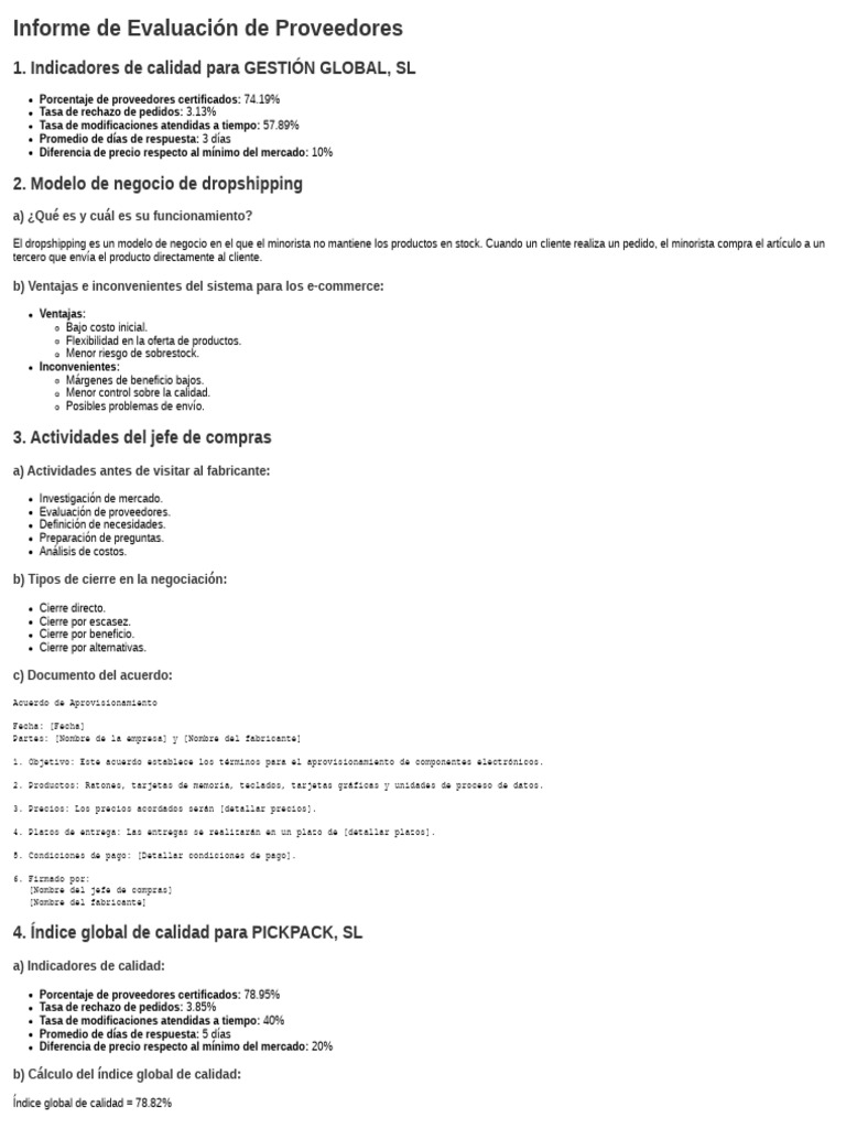 Informe de Evaluacion de Proveedores | PDF | Tecnología