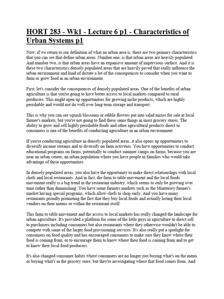 HORT 283 - Wk1 - Lecture 6 p1 - Characteristics of Urban Systems P1.plain - Doc | PDF | Menu ...