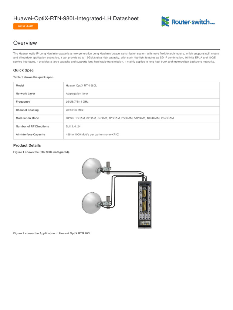 Huawei Optix RTN 980l Integrated LH Datasheet | PDF | Microwave | Hertz