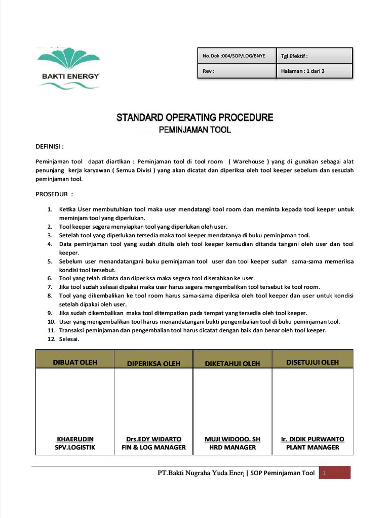 Tandard Tandard Operating Operating Procedure Procedure: Definisi ...