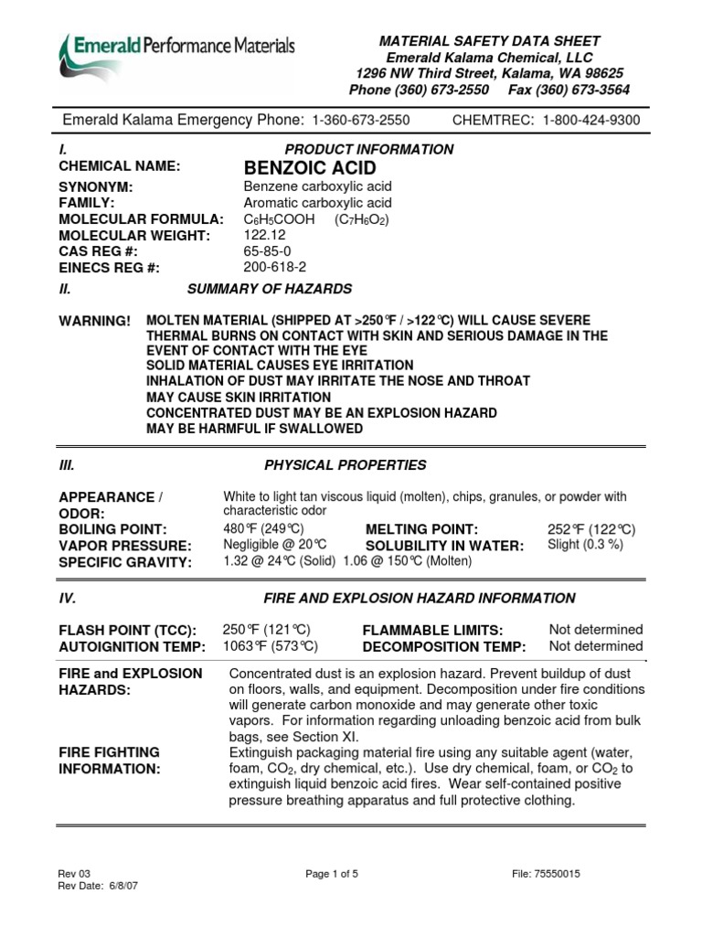 Benzoic Acid | PDF | Dangerous Goods | Personal Protective Equipment