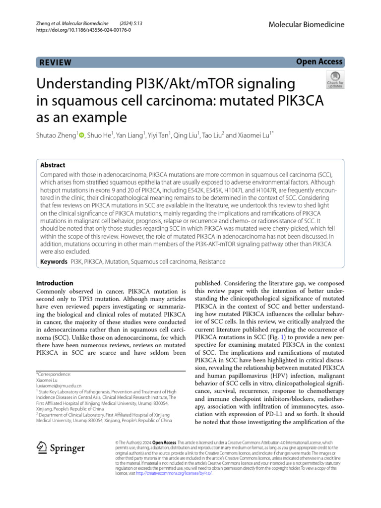 Understanding PI3K/Akt/mTOR Signaling in Squamous Cell Carcinoma: Mutated PIK3CA As An Example ...