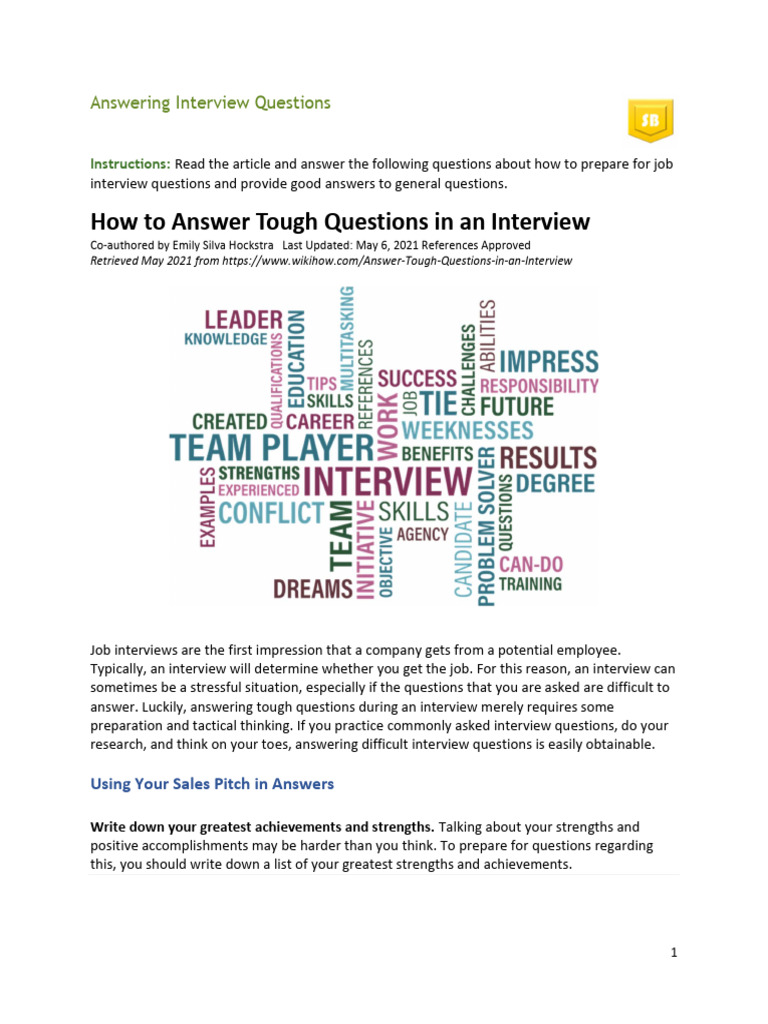 Answering Interview Questions | PDF | Job Interview