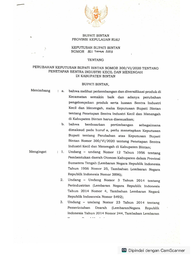 SK Penetapan Sentra (Perubahan), Nomor 361 Tahun 2023 | PDF