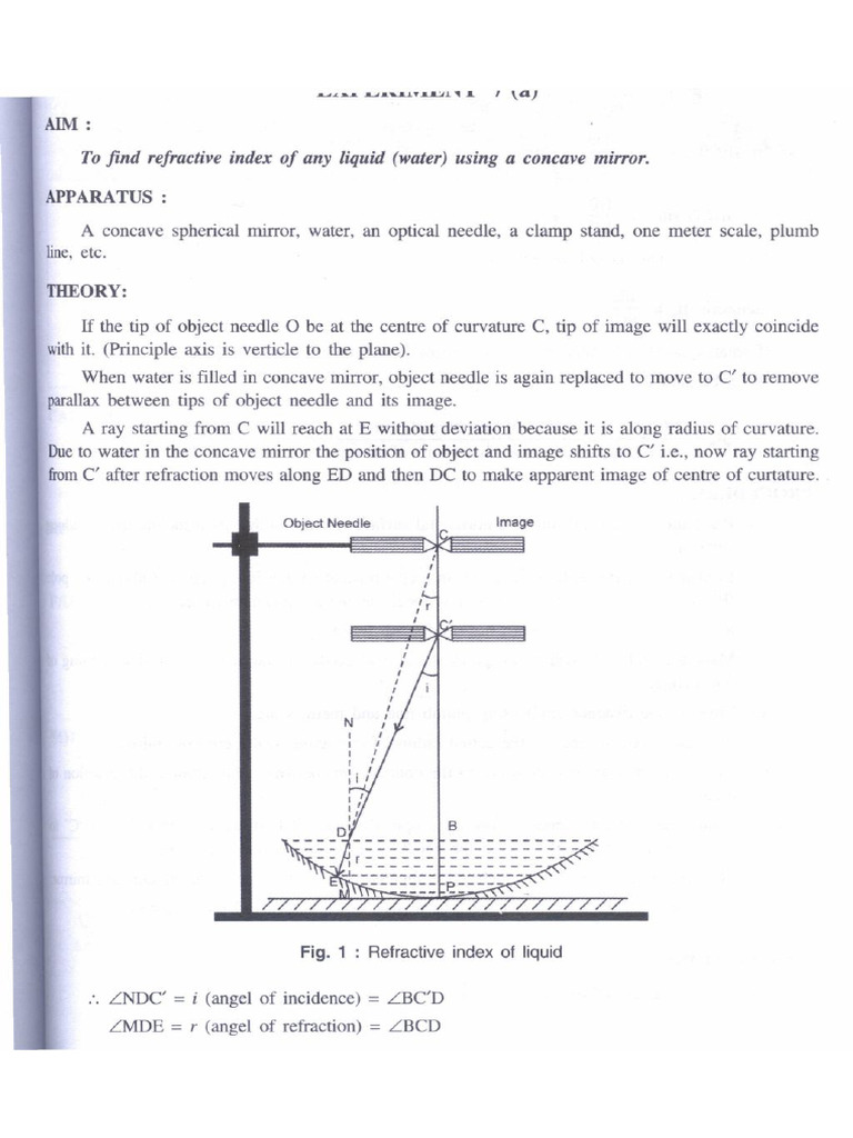 11 Refractive Index - Using Concave Mirror | PDF