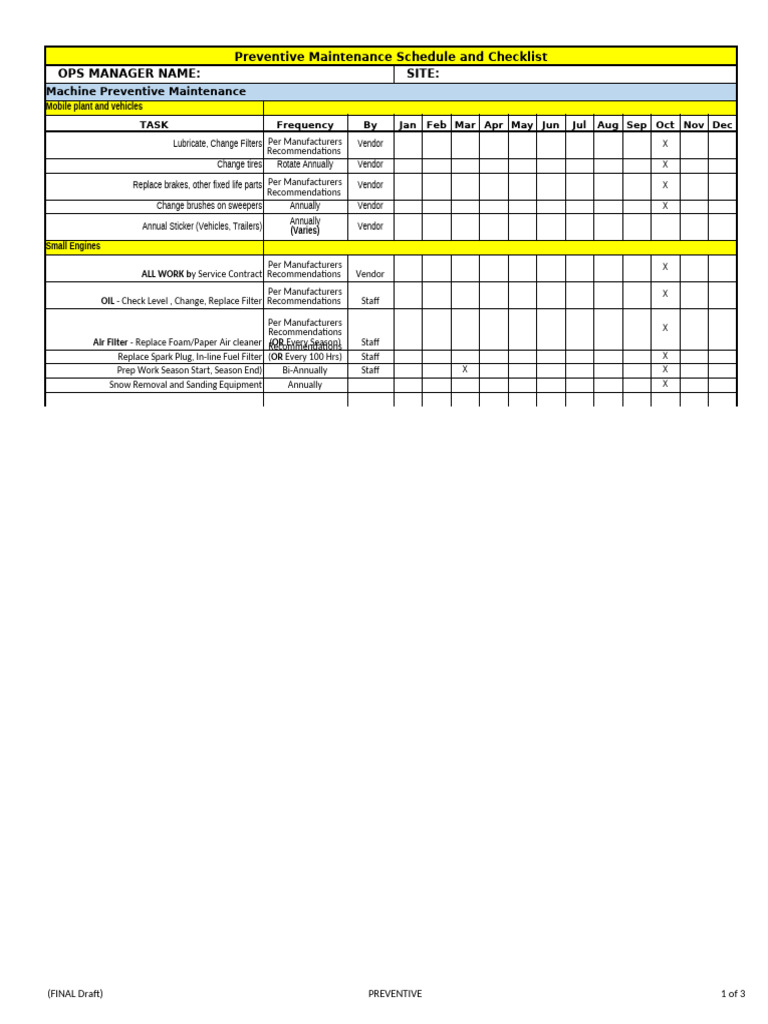 Sample Format For Preventive Maintenance Schedule Excel From RCATs ...