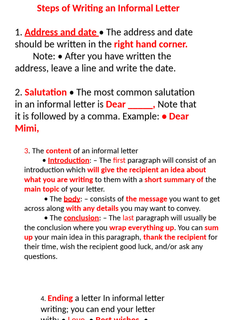 Steps to Write an Informal Letter | PDF