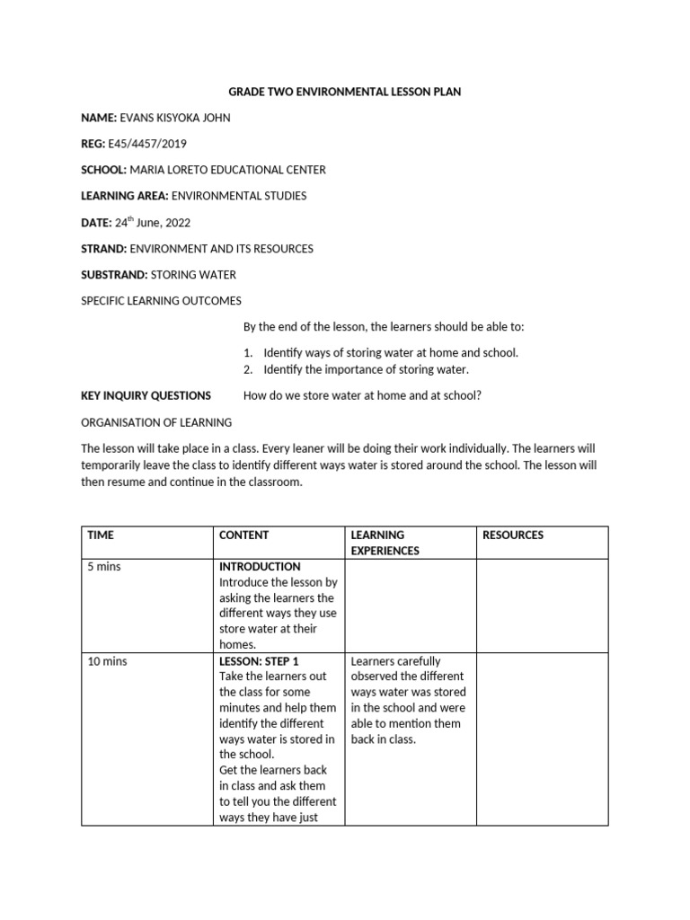 Grade Two Environmental Lesson Plan | PDF | Lesson Plan | Learning