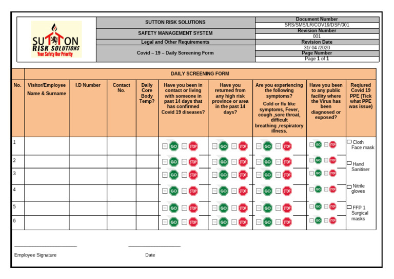Daily Screening Form | PDF | Common Cold | Animal Viral Diseases
