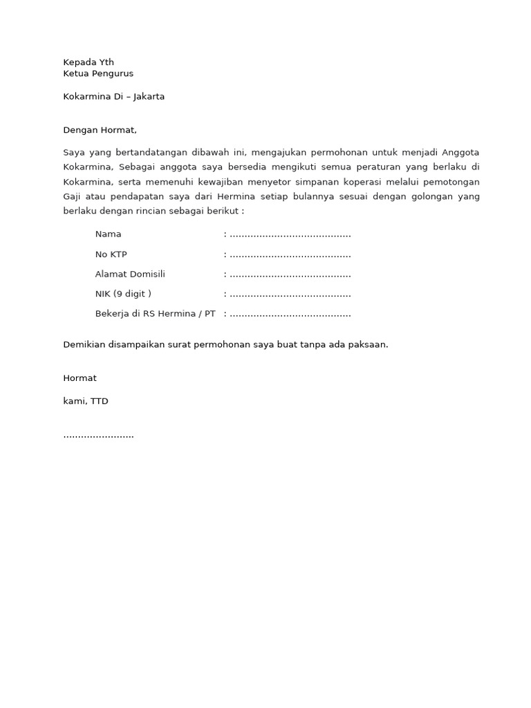 Surat Permohonan Menjadi Anggota | PDF | Hukum