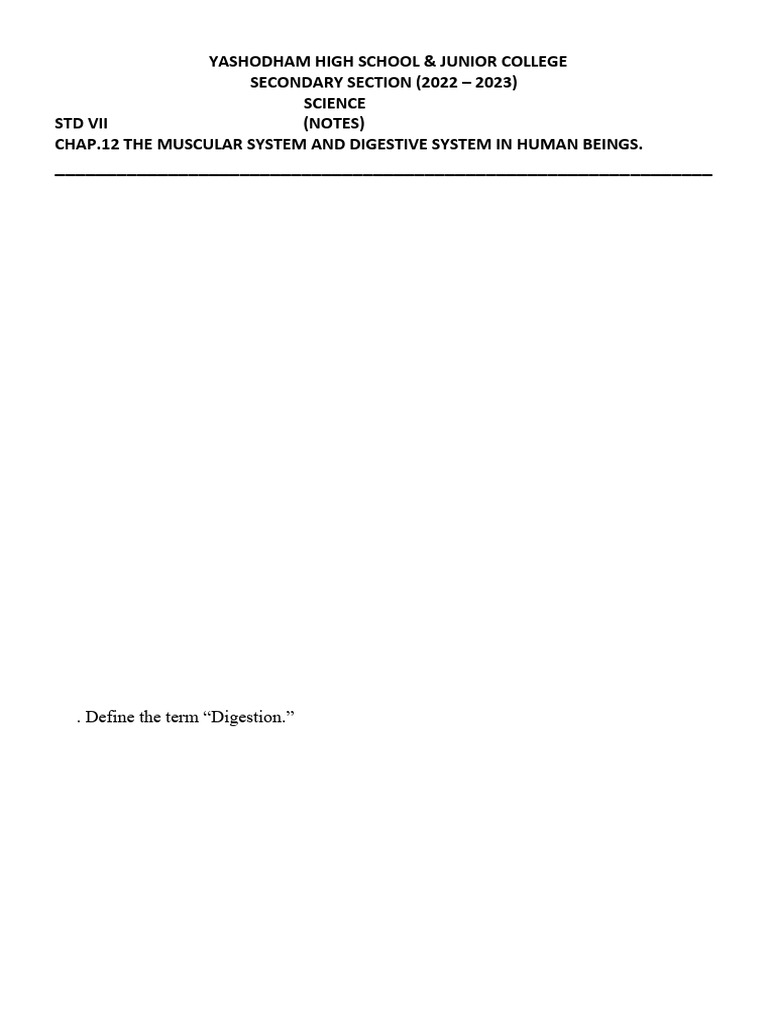 Muscular System Notes | PDF | Digestion | Muscle