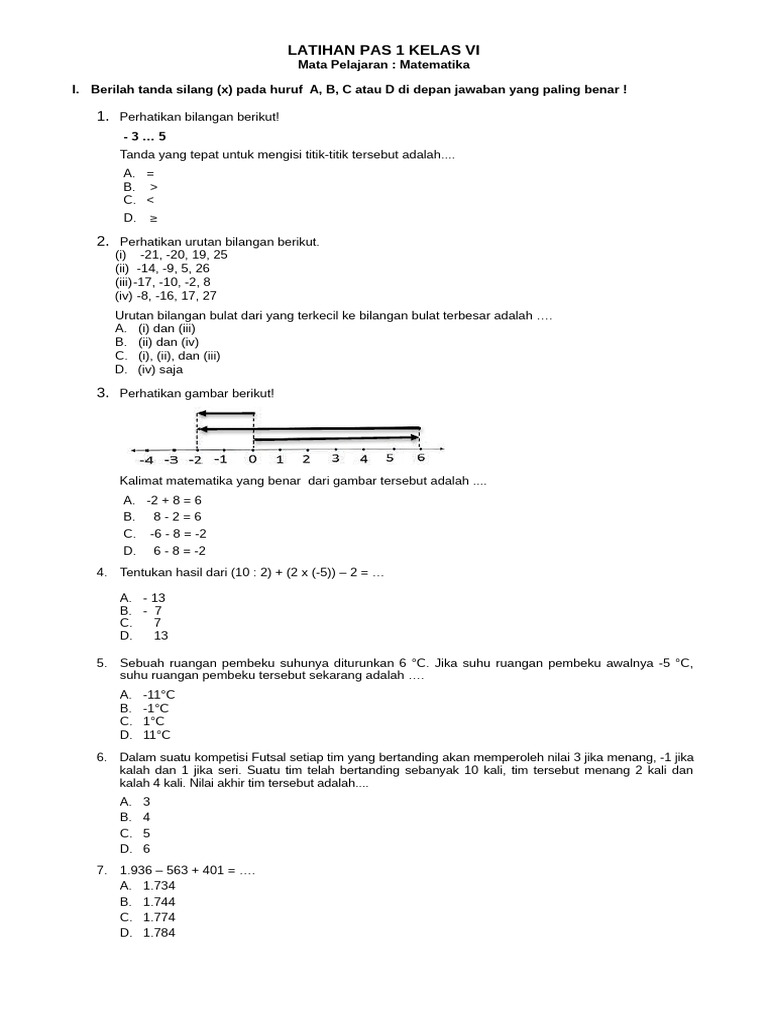 Latihan Soal PAS 1 - MTK - Kls 6 - 2022 | PDF