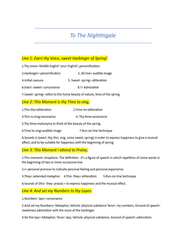 Analysis To The Nightingale | PDF | Poetry | Metaphor