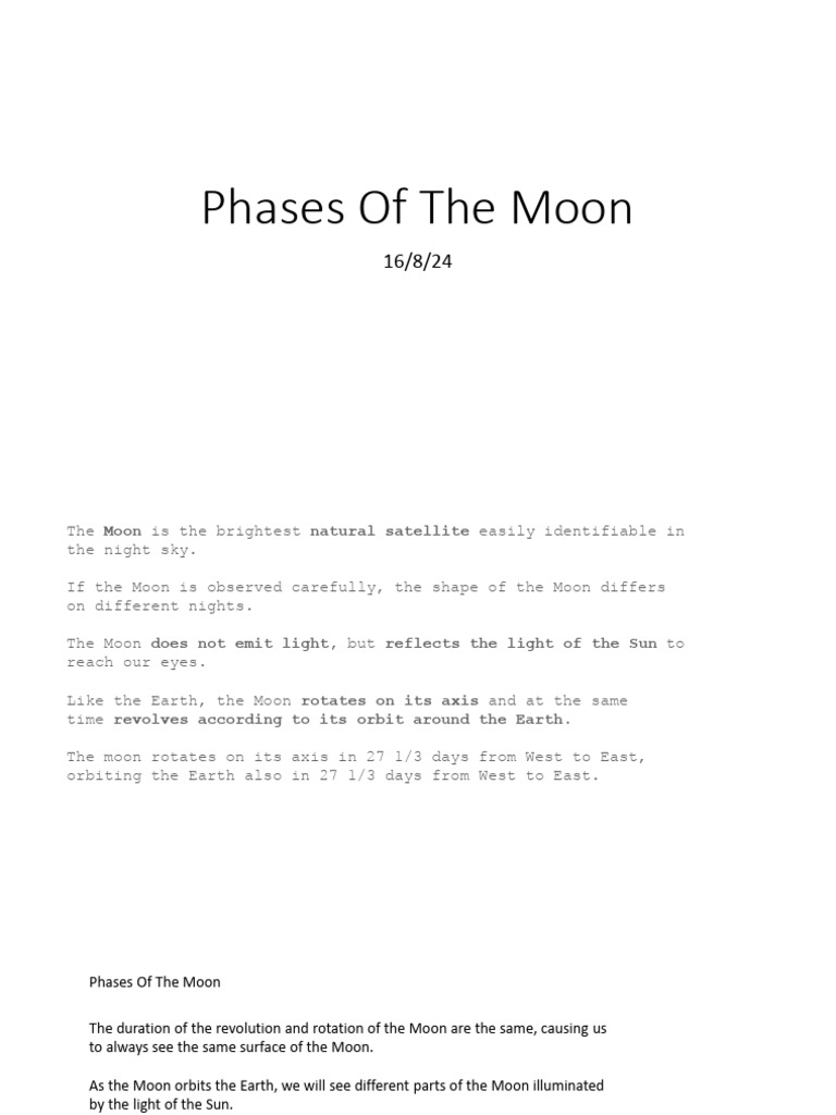 Phases Of The Moon | PDF | Moon | Planetary Science