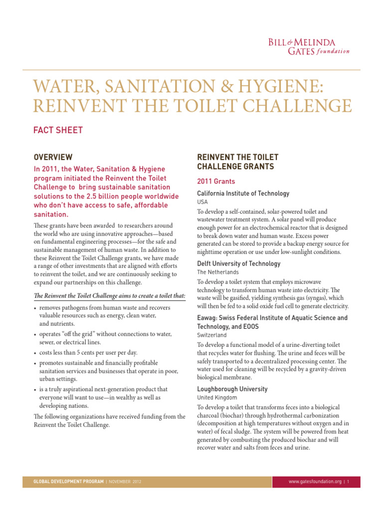 WSH Reinvent The Toilet Challenge | PDF | Bill & Melinda Gates ...