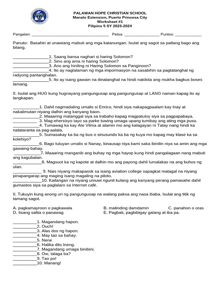 Grade 5 Compassion Worsheet Filipino and Char Ed 5 | PDF