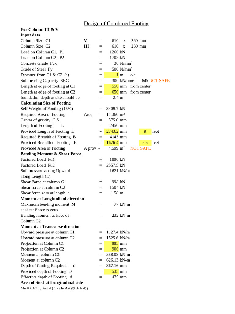 Combined Footing Design | PDF | Mechanical Engineering | Structural Engineering