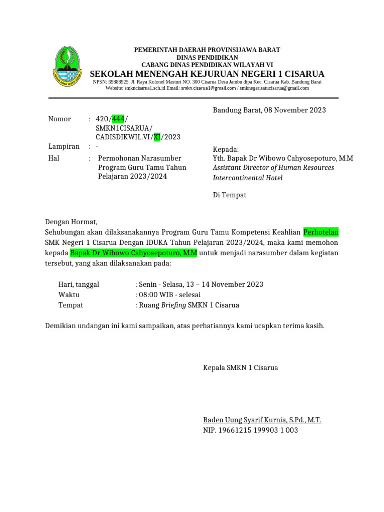 Surat Permohonan Narasumber | PDF