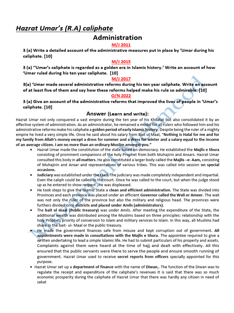 Caliphate of Hazrat Umar (RA) | PDF | Umar | Caliphate