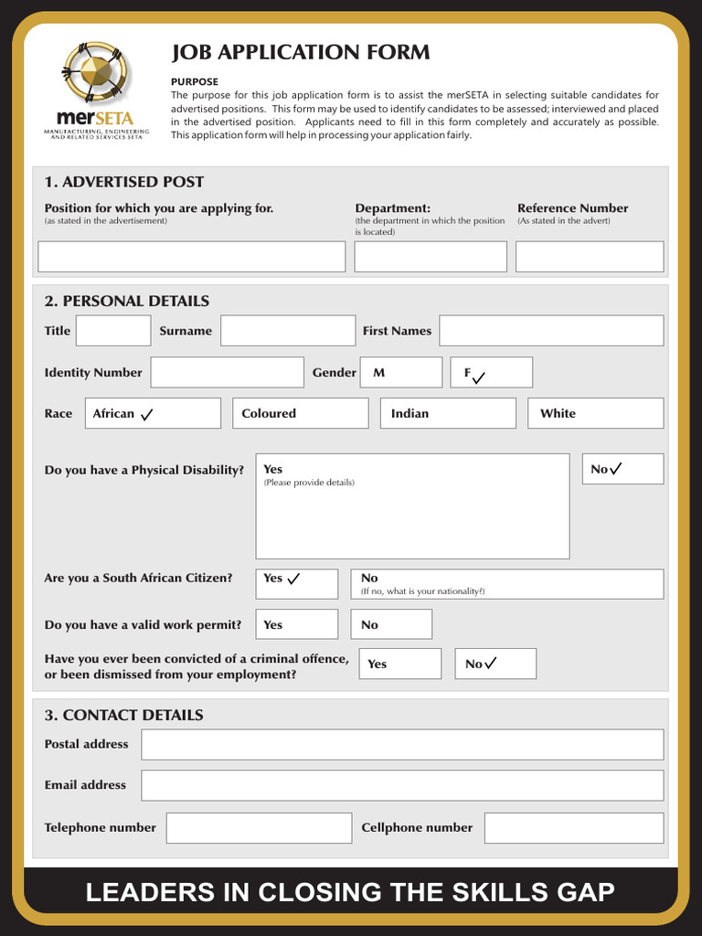 MerSETA Job Application Form | PDF | Justice | Crime & Violence