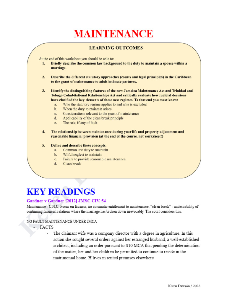 WS5 - Maintenance | PDF | Alimony | Marriage