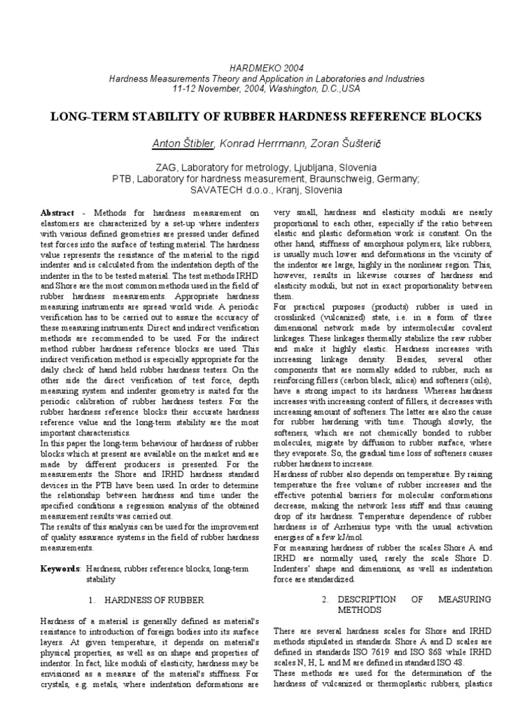 Long-Term Stability of Rubber Hardness Reference Blocks: Anton Tibler ...
