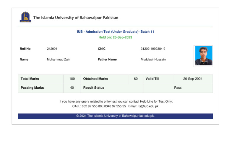 IUB - Admission Test (Under Graduate) - Batch 11: Held On: 26-Sep-2023 ...